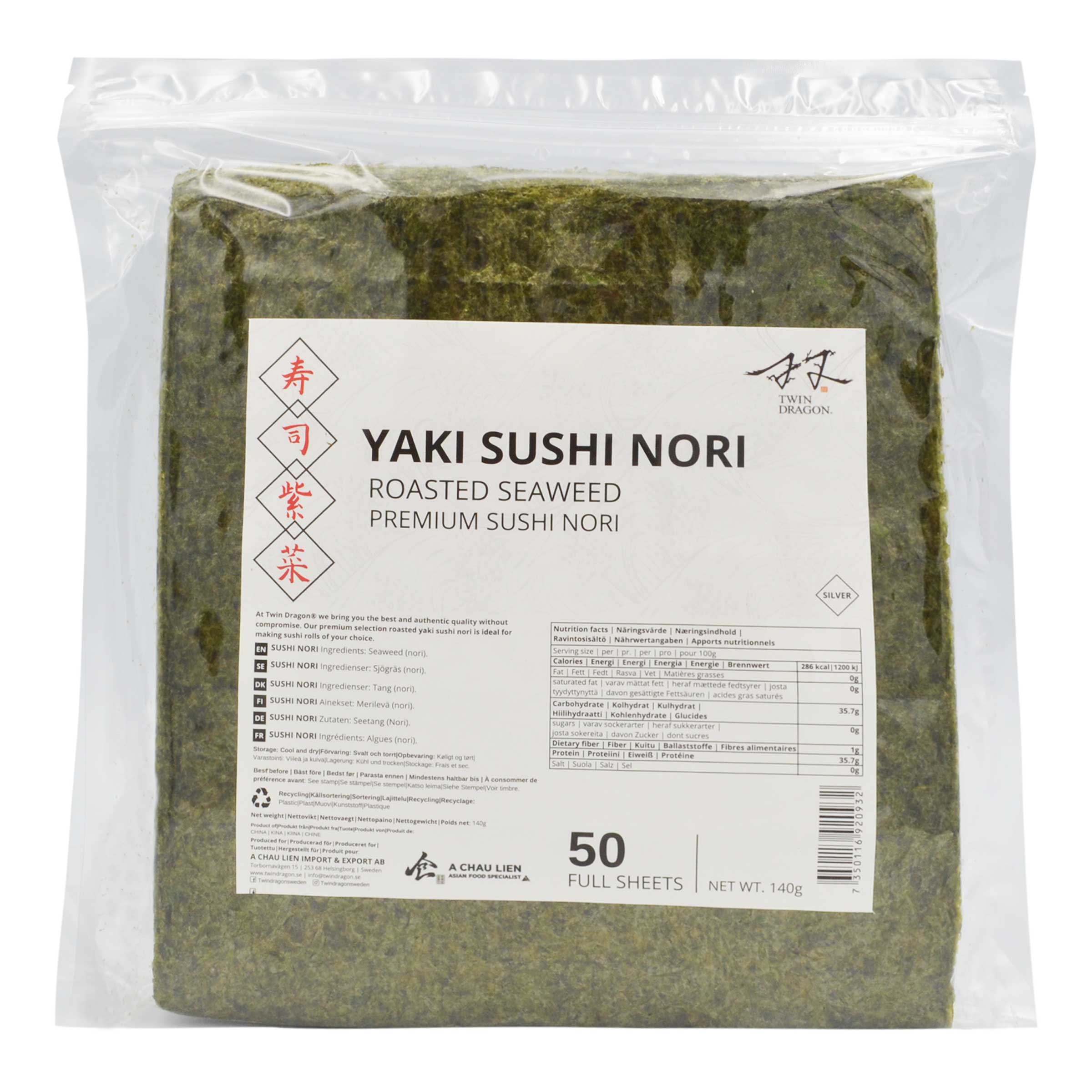 PREMIUM SILVER YAKI SUSHI NORI (50 SHEETS) 10 x 140g TWIN DRAGON – A ...